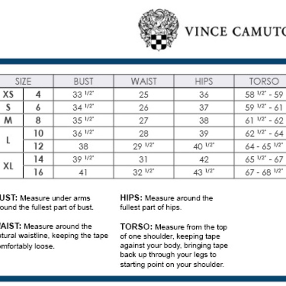 Vince Camuto Size Chart